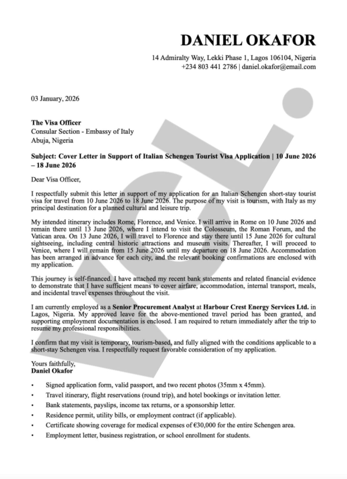 Cover Letter for Italian Schengen Visa - Free Samples & Tips